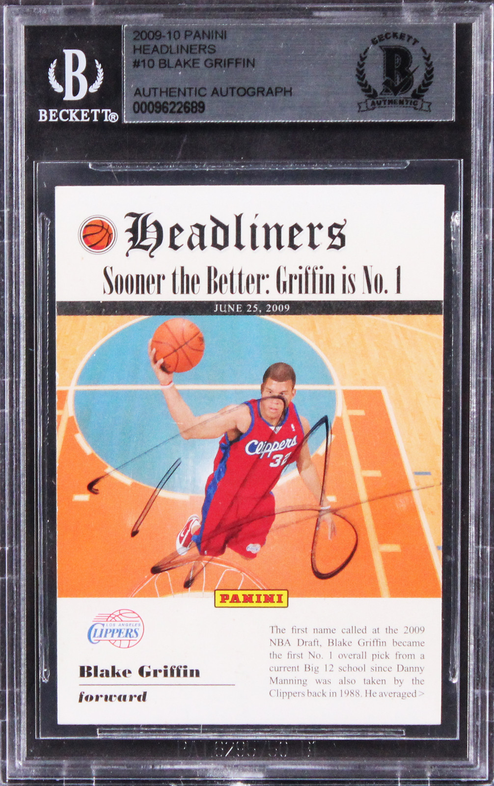 Clippers Blake Griffin Authentic Signed 2009 Panini Headliners #10 Card ...