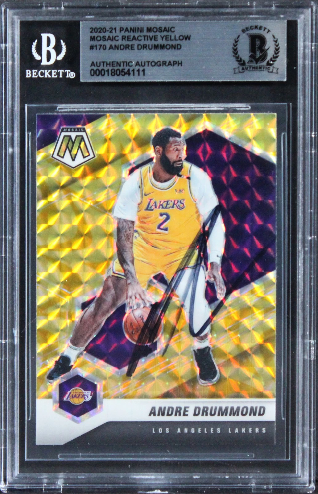 Lakers Andre Drummond Signed 2020 Panini Mosaic React Yel #170 Card BAS ...