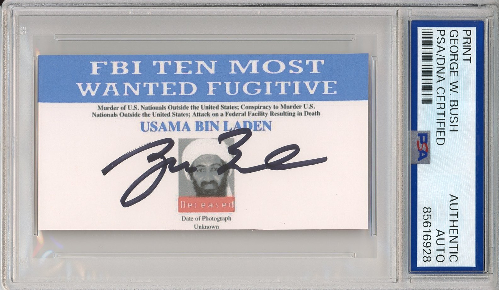 President George W Bush SIGNED Osama Bin Laden FBI Ten Most Wanted PSA ...