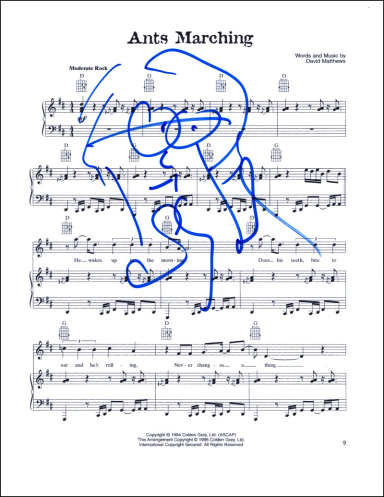 Stefan Lessard Signed Autograph Dave Matthews Band Sheet Music w/ Art ...