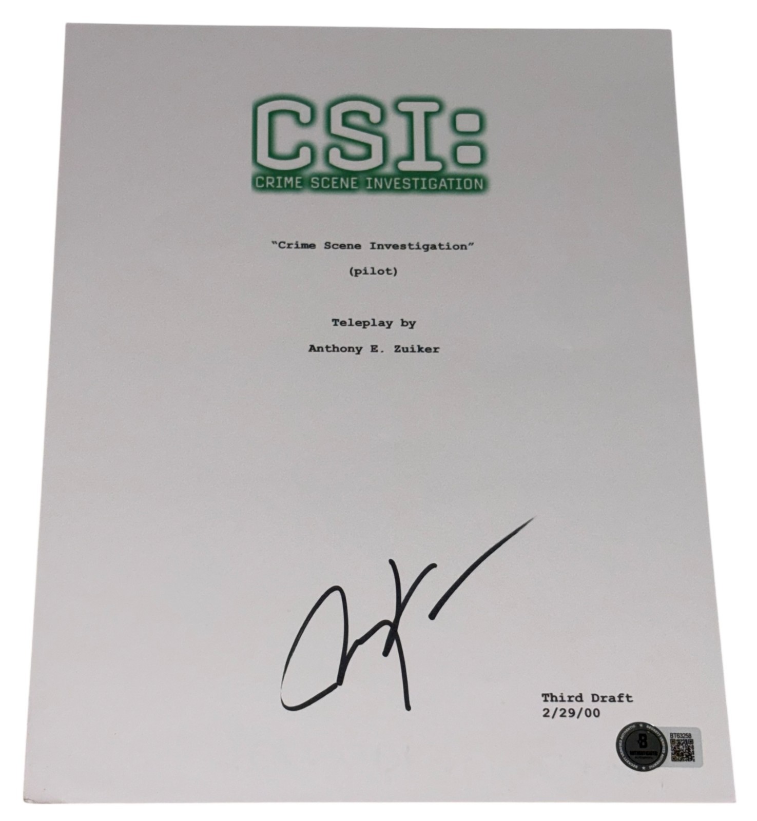 Jerry Bruckheimer Signed CSI: Crime Scene Investigation "Pilot" Full ...