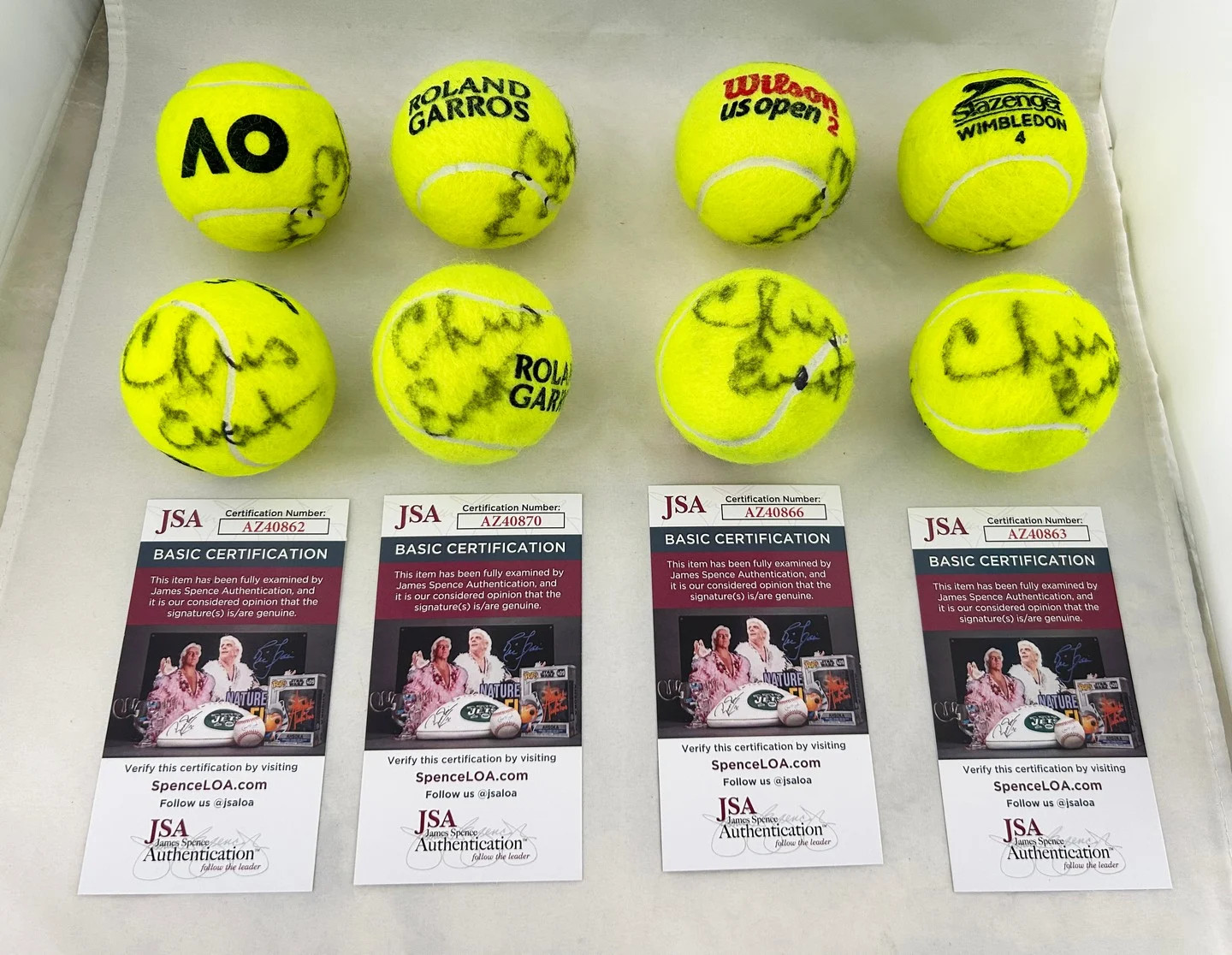 Chris Evert Signed Tennis Balls Wimbledon French US Australian Open JSA ...