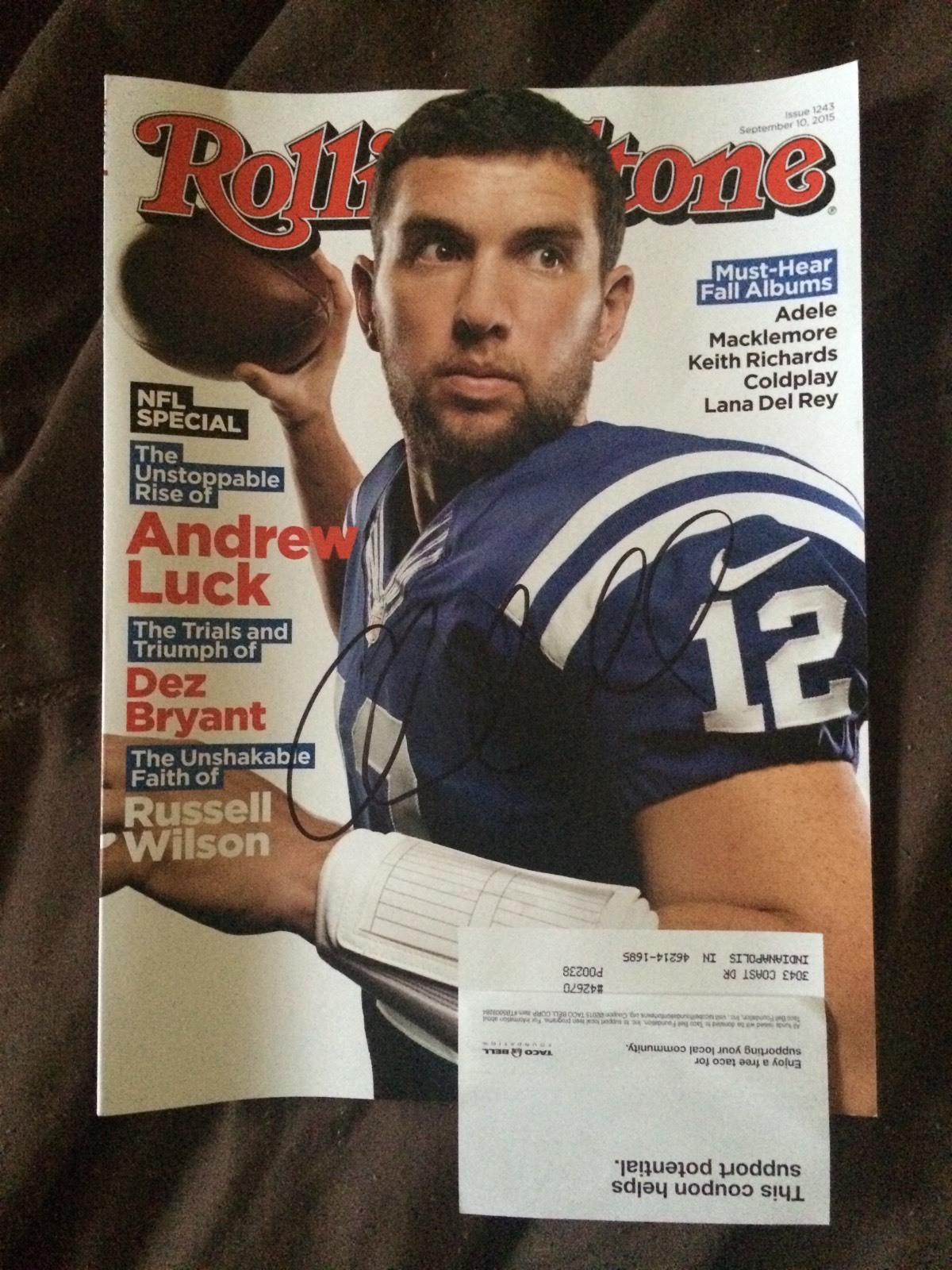 Andrew Luck signed Indianapolis Colts Rolling Stone Magazine 9/10/15 ...