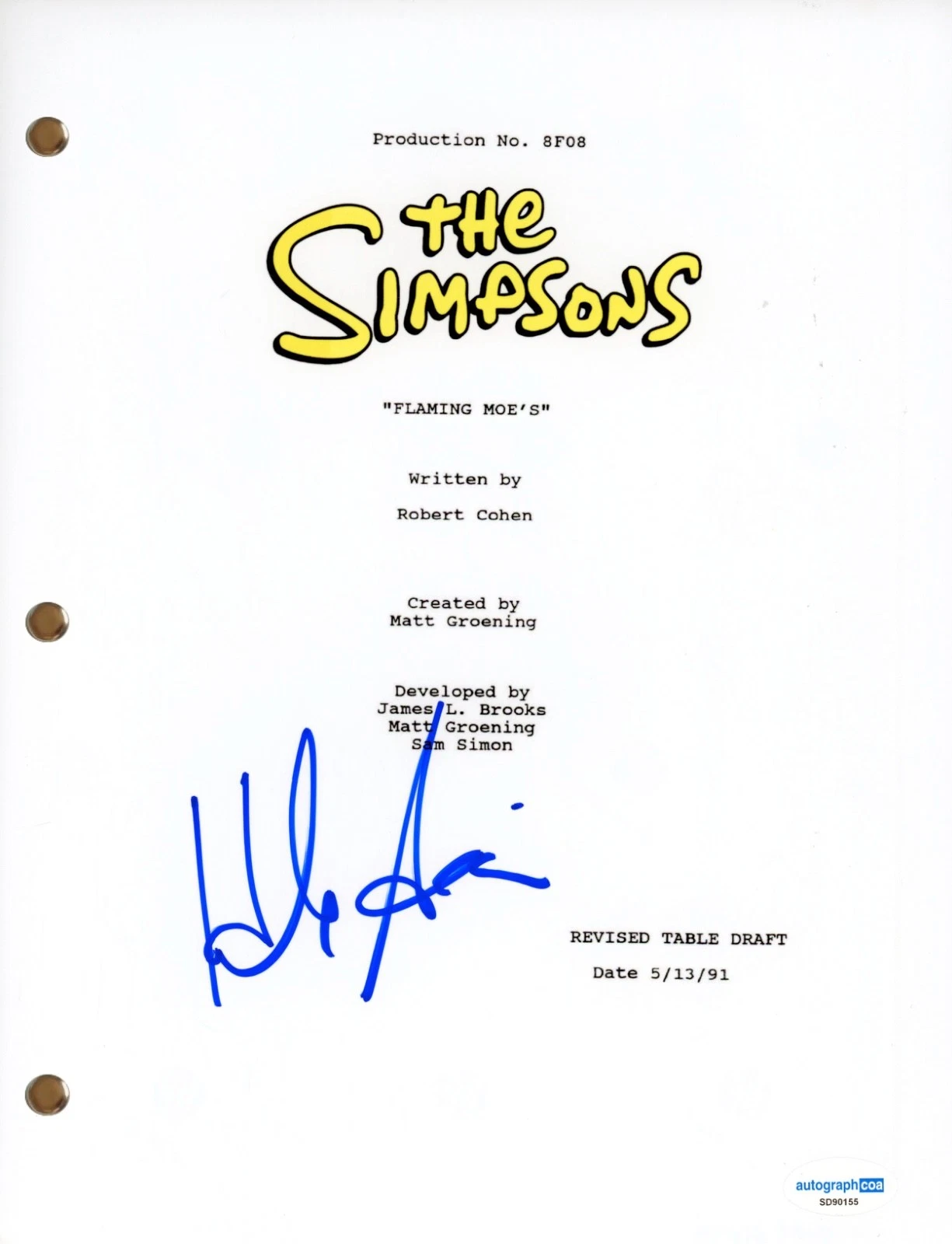 Hank Azaria "The Simpsons" Signed Autograph Full TV Script 'Flaming Moe ...
