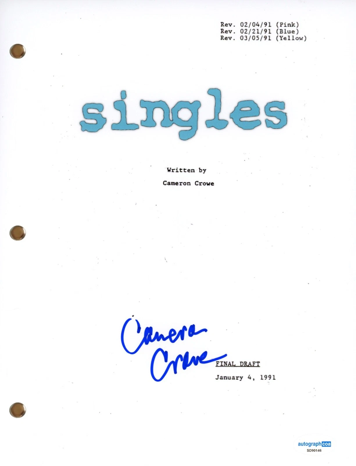 Cameron Crowe "Singles" Signed Autograph Movie Script Screenplay 1992 ...