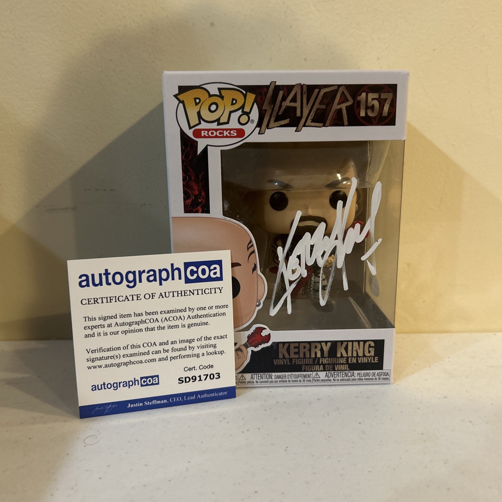 KERRY KING SLAYER SIGNED AUTOGRAPH FUNKO POP FIGURE ACOA ROCK MUSIC ...
