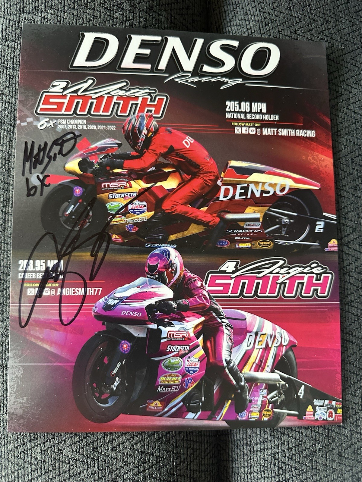 Matt & Angie Smith Signed Promo Hero Card Nhra Drag Racing Autographed ...