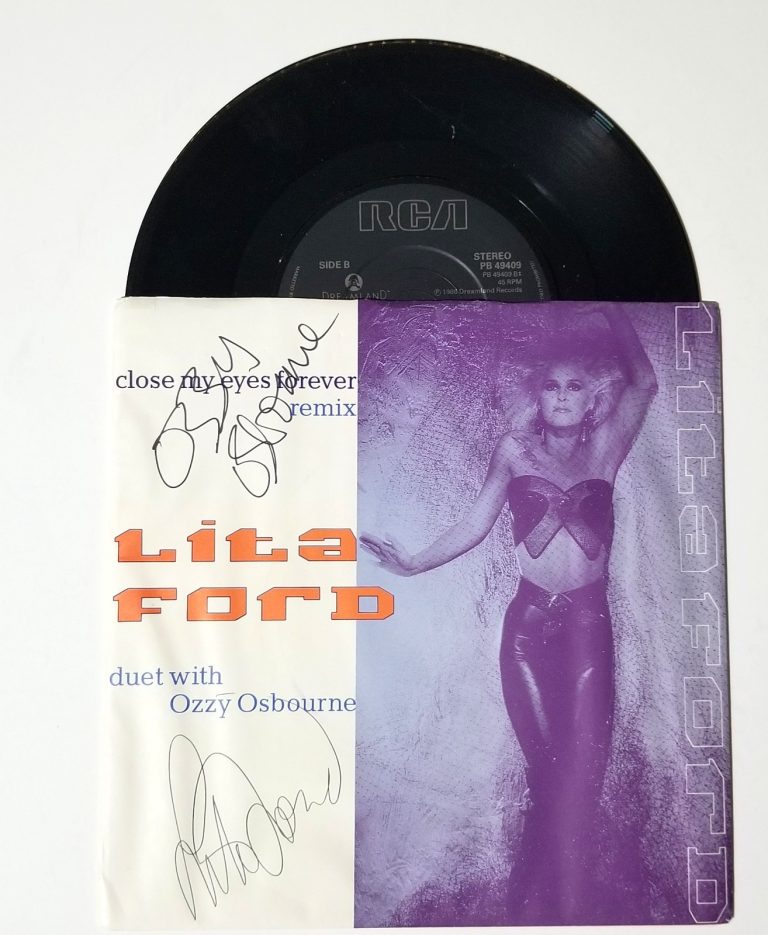 Ozzy Osbourne & Lita Ford SIGNED Close My Eyes Forever 7" Vinyl Record JSA LOA | Autographia