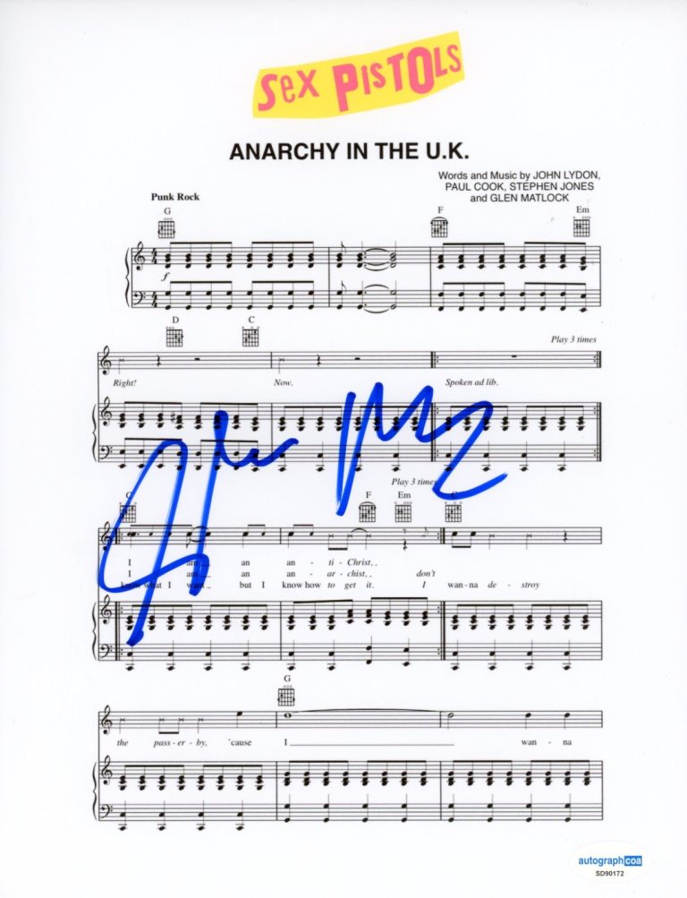 Glen Matlock SEX PISTOLS Signed Autograph 'Anarchy In The U.K.' Lyric ...