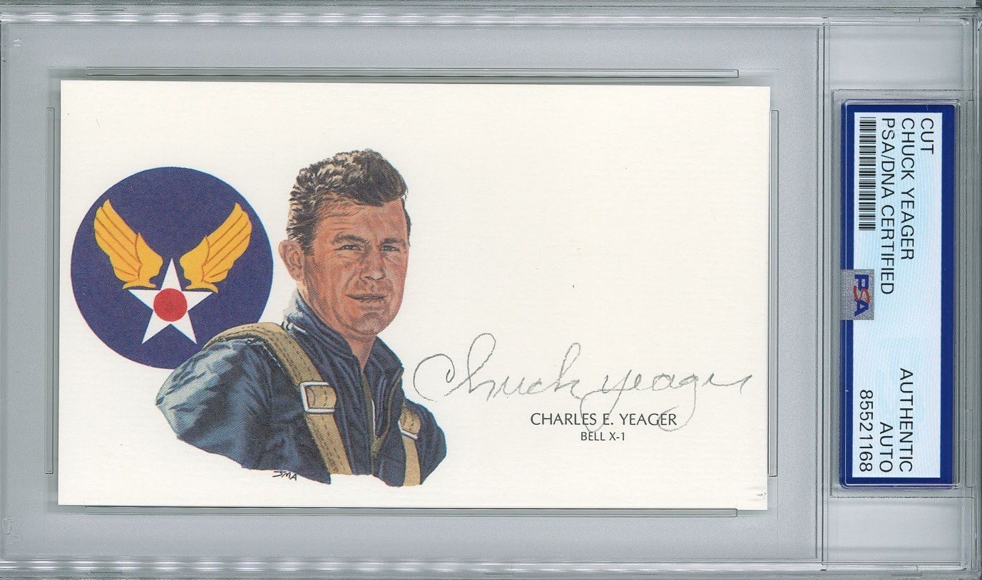 CHUCK YEAGER SIGNED CUT SIGNATURE PSA DNA (D) WWII ACE 8TH AF | Autographia