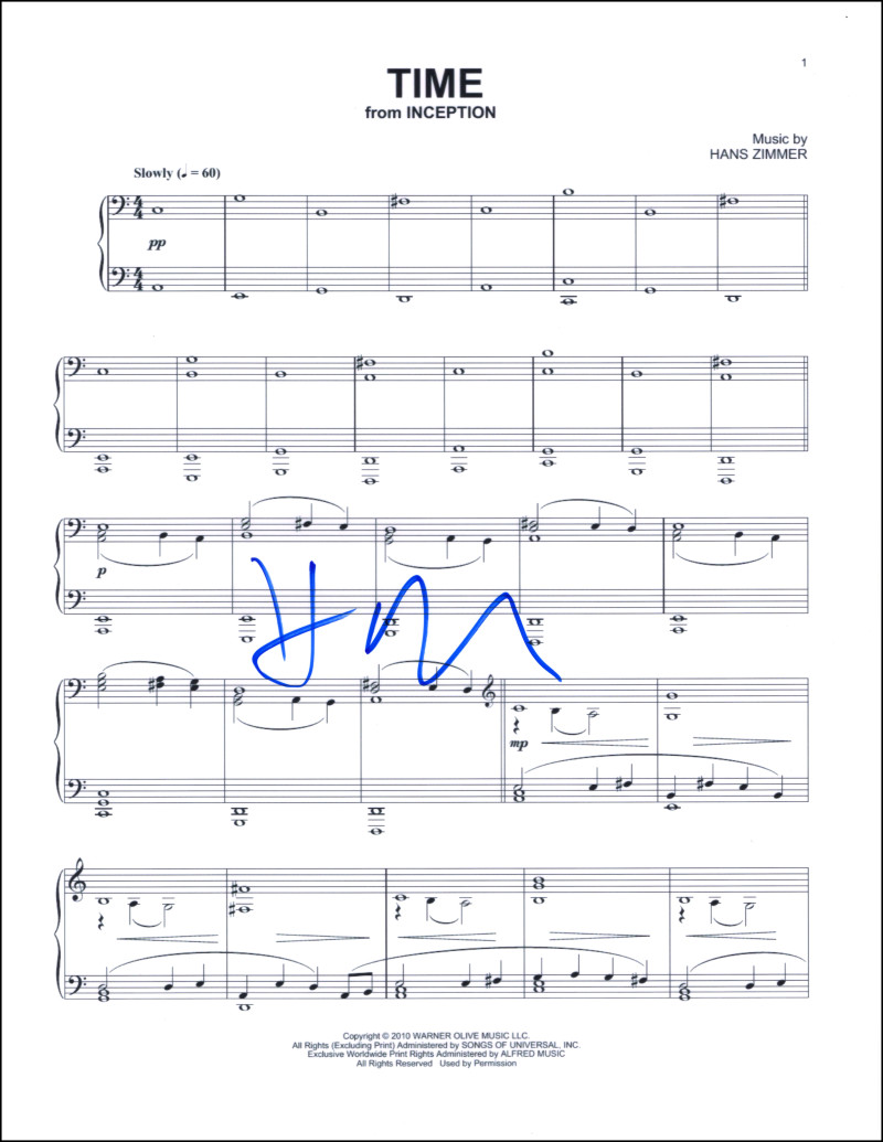 Hans Zimmer Signed Autograph Time Sheet Music from Christopher Nolan ...