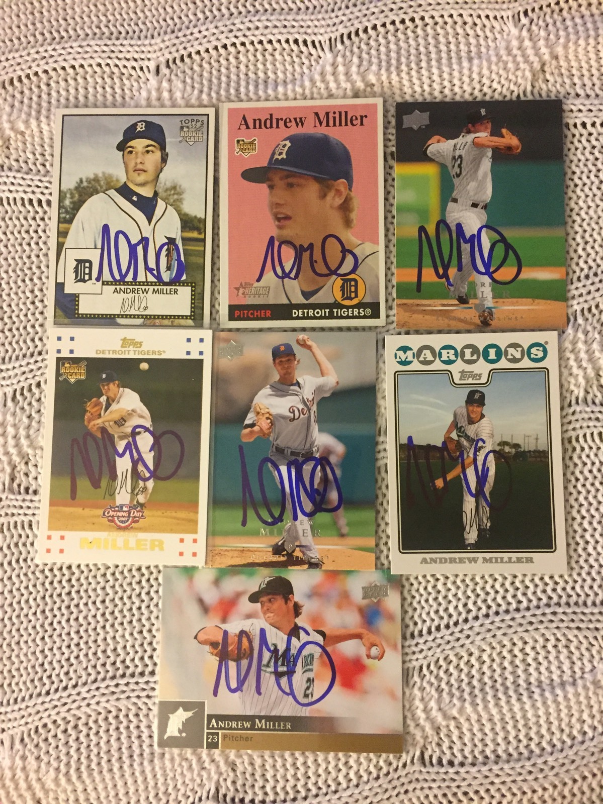 7 Andrew Miller Signed Baseball Trading Card Lot Tigers Marlins Yankees ...