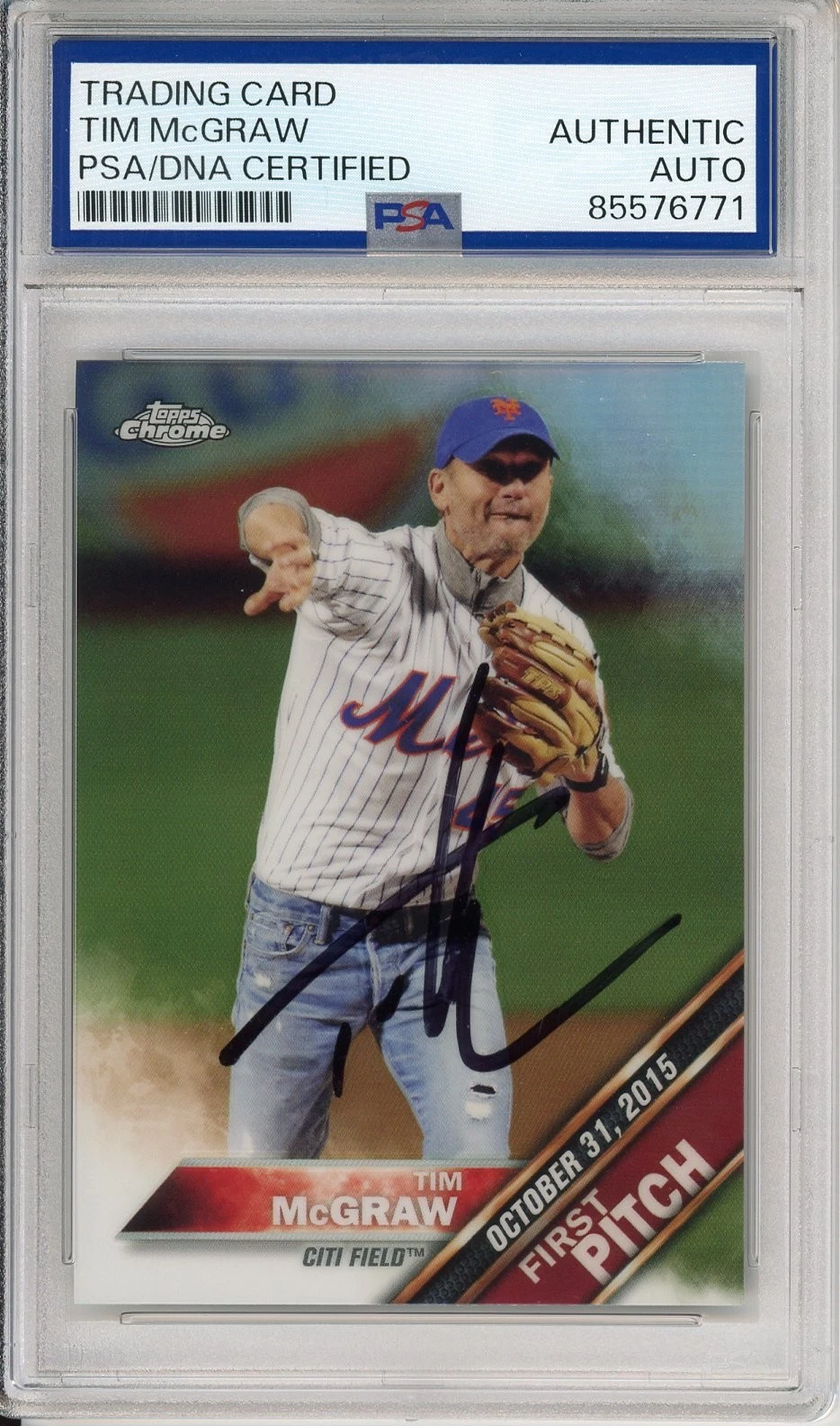 2016 Topps Chrome First Pitch NY Mets Tim McGraw SIGNED Card PSA DNA ...
