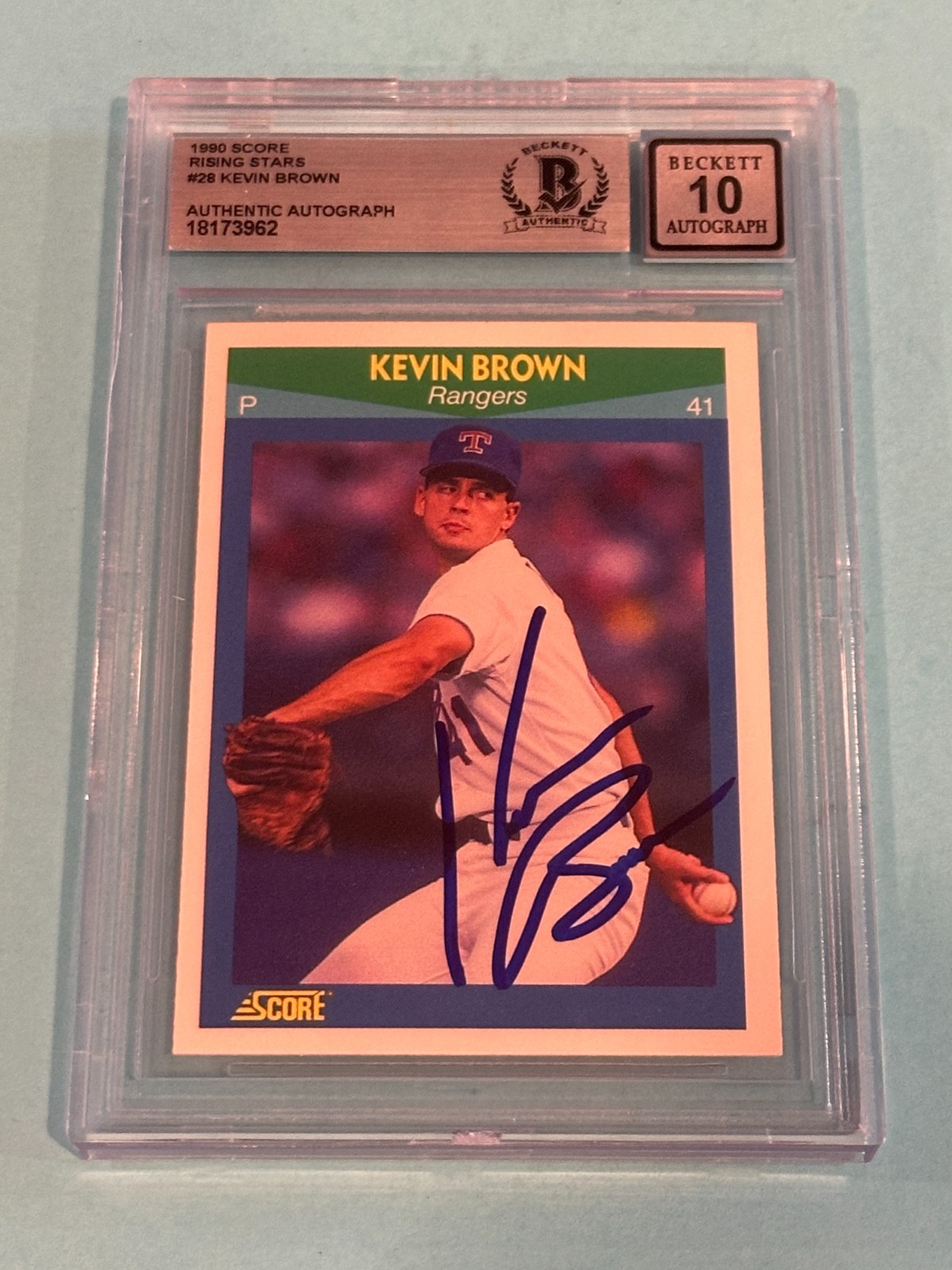 KEVIN BROWN Signed 1990 SCORE RISING STARS Card #28 Beckett BAS AUTO 10 ...