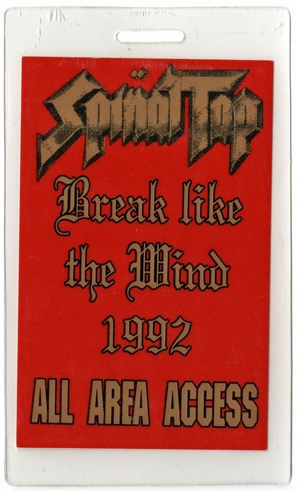 Spinal Tap 1992 Break Like the Wind Tour All Access Laminated Backstage ...