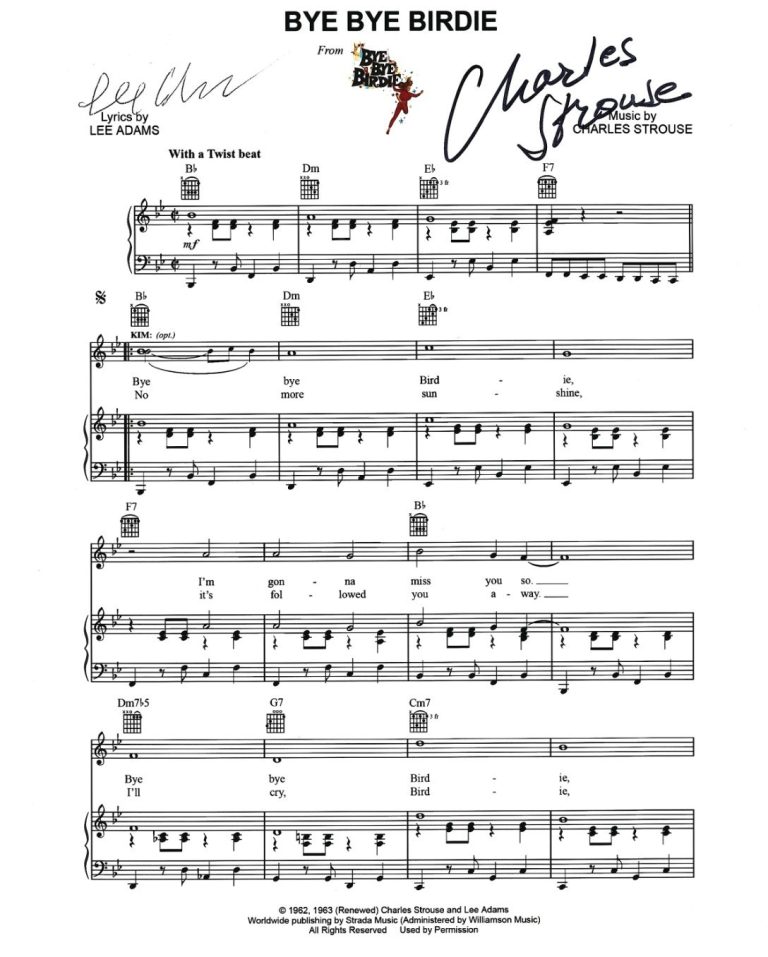 Charles Strouse & Lee Adams SIGNED Bye Bye Birdie Musical Sheet Music ...