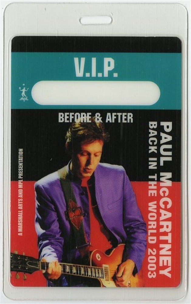 Paul McCartney 2003 Concert Tour VIP Laminated Backstage Pass | Autographia