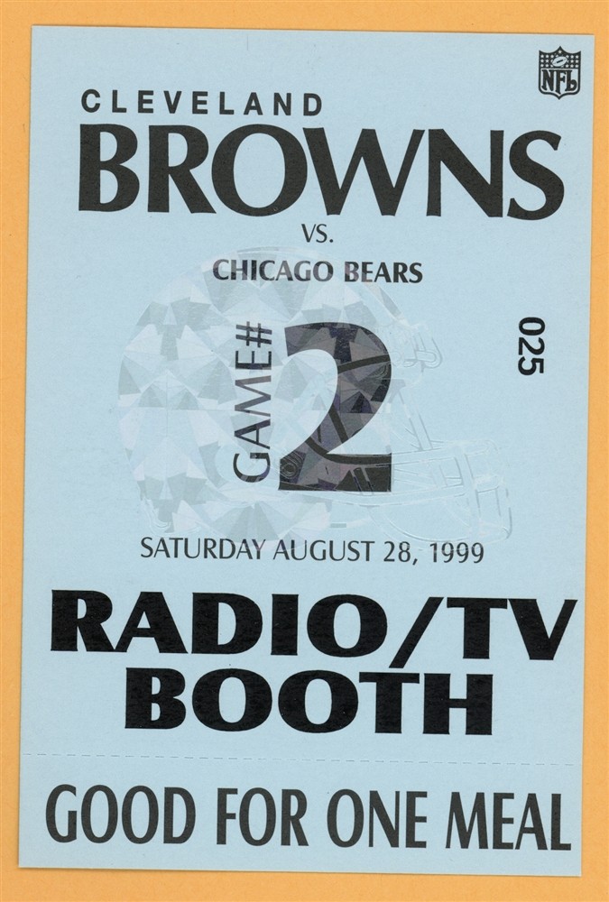 Cleveland Browns 1999 Bears Football RADIO BOOTH Backstage Pass ...