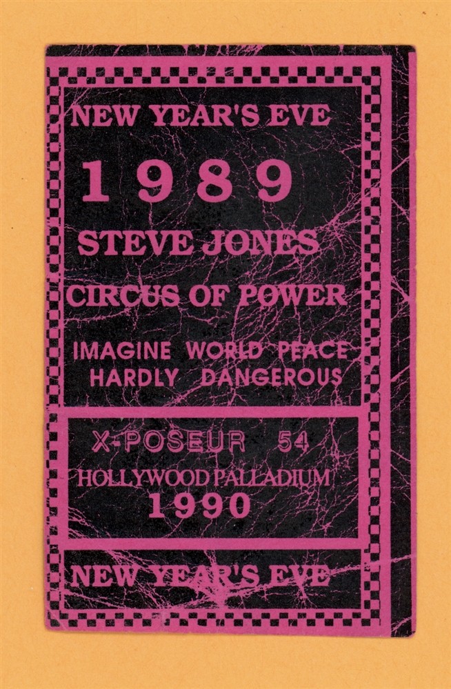 Sex Pistols Steve Jones @ Hollywood Palladium Ticket Stub - 1989 NYE ...