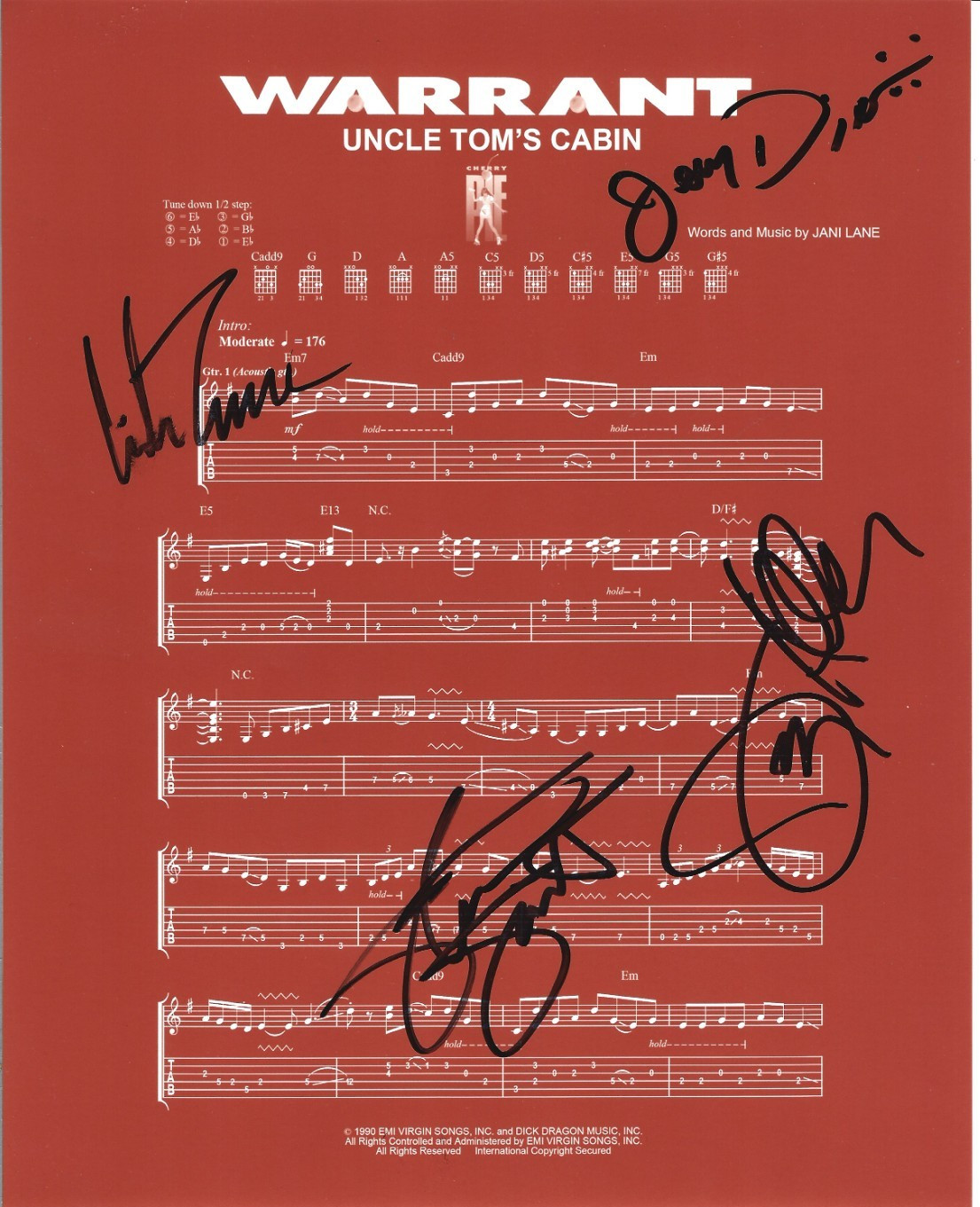 Warrant REAL hand SIGNED Uncle Tom's Cabin Sheet Music COA Autographed ...