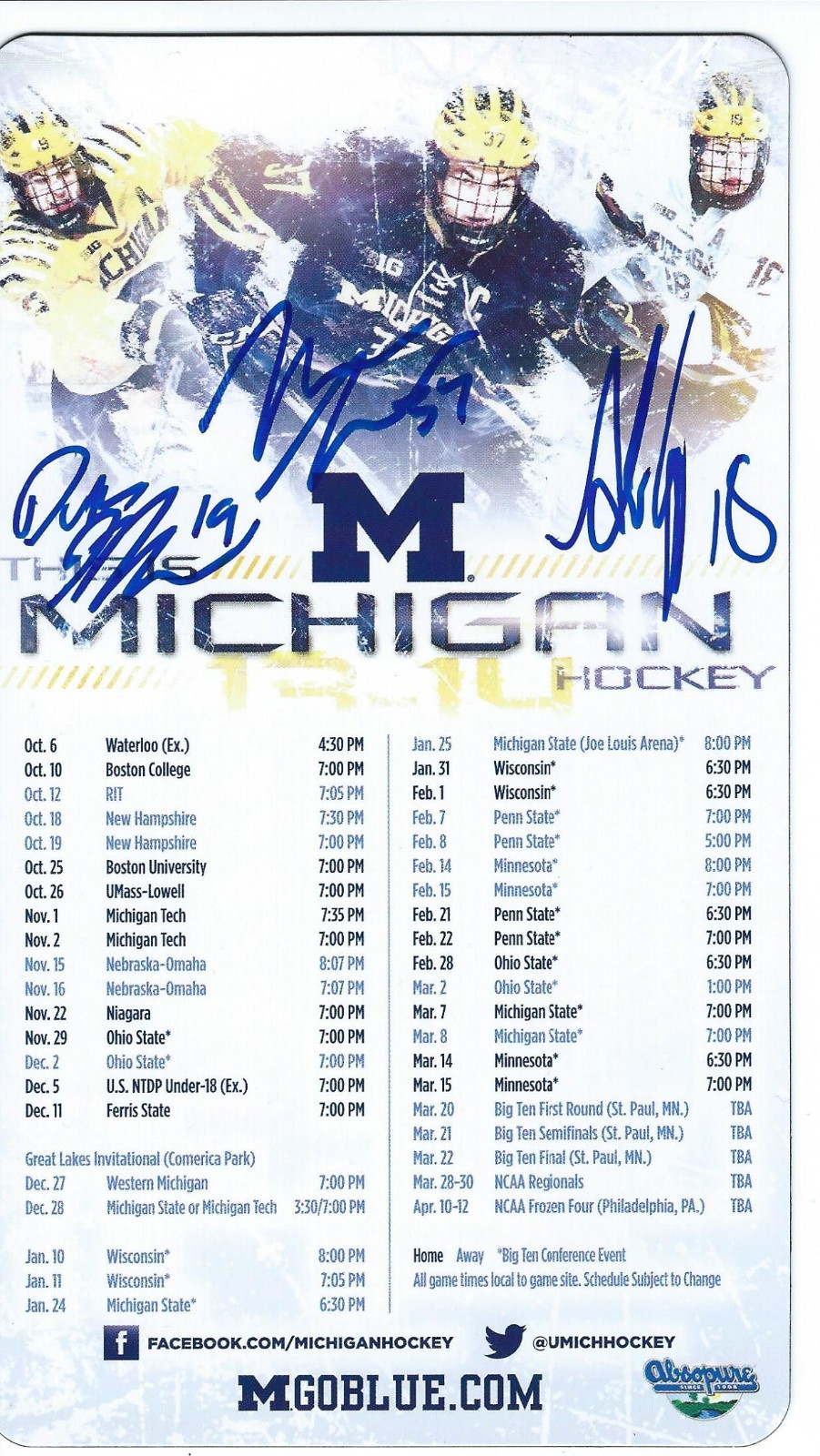 Andrew Copp Mac Bennett Derek Deblois Signed MICHIGAN WOLVERINES Magnet ...