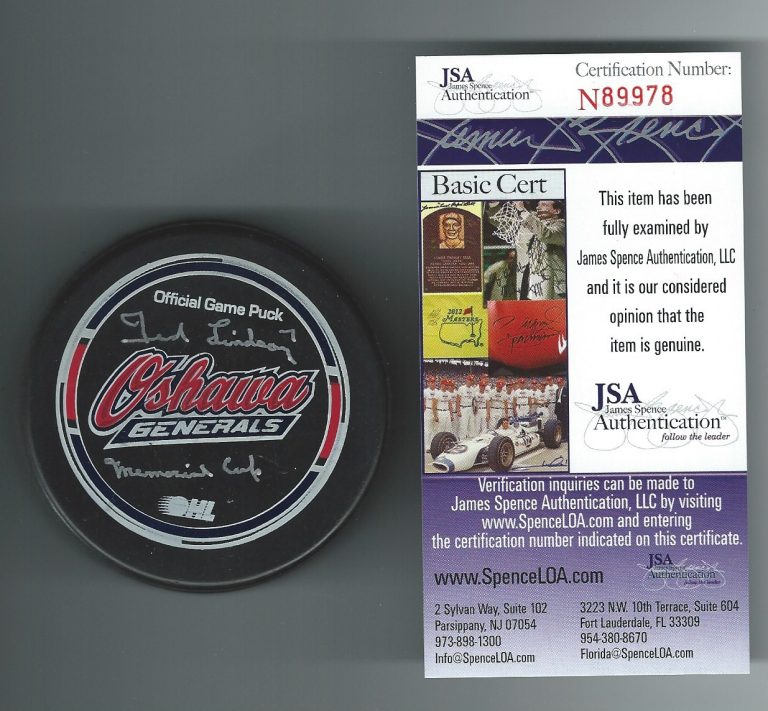 TED LINDSAY SIGNED & INSCRIBED OSHAWA GENERALS GAME PUCK JSA ...
