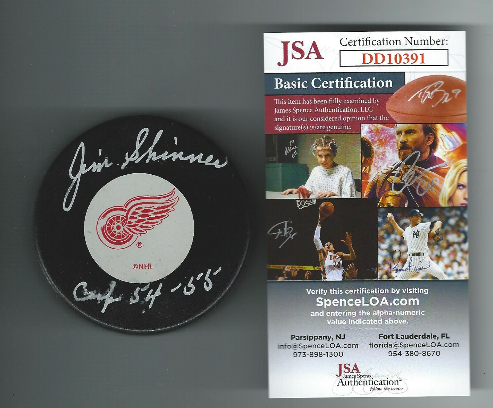 Jim Skinner Signed & Inscribed Detroit Red Wings Puck JSA COA | Autographia