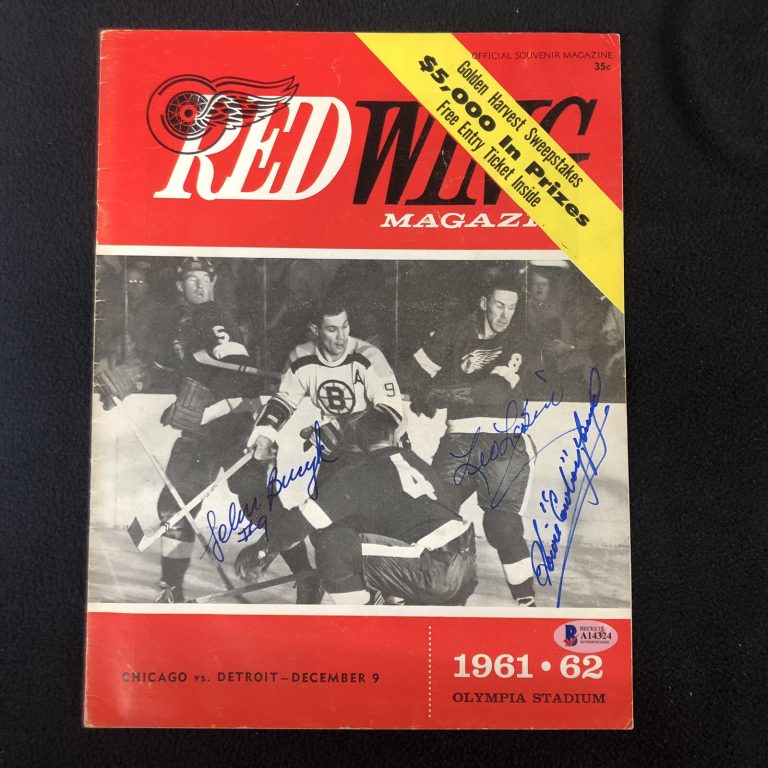 Howie Young John Bucyk & Leo Labine Signed Detroit Red Wings Program ...