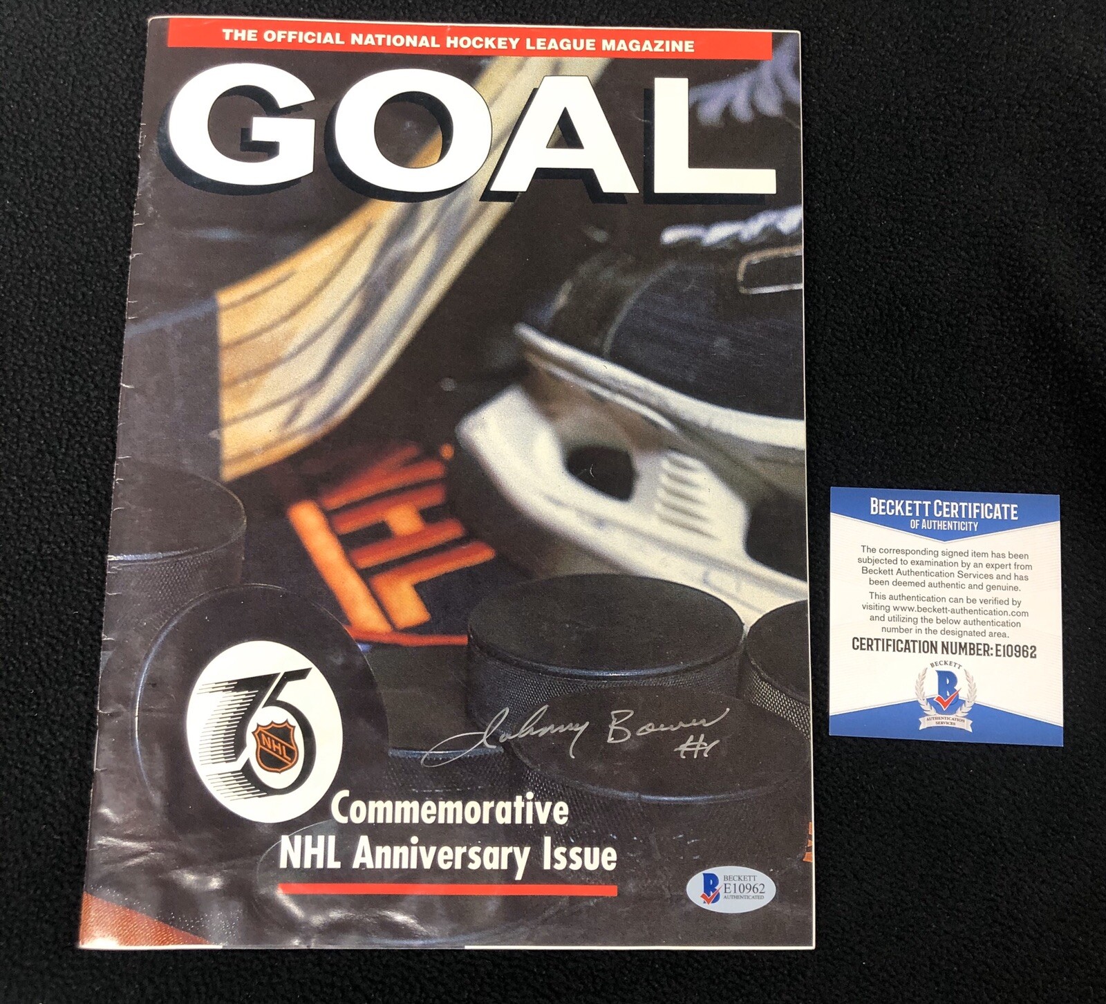 Johnny Bower Signed NHL 75th Goal Magazine Toronto Maple Leafs Beckett ...