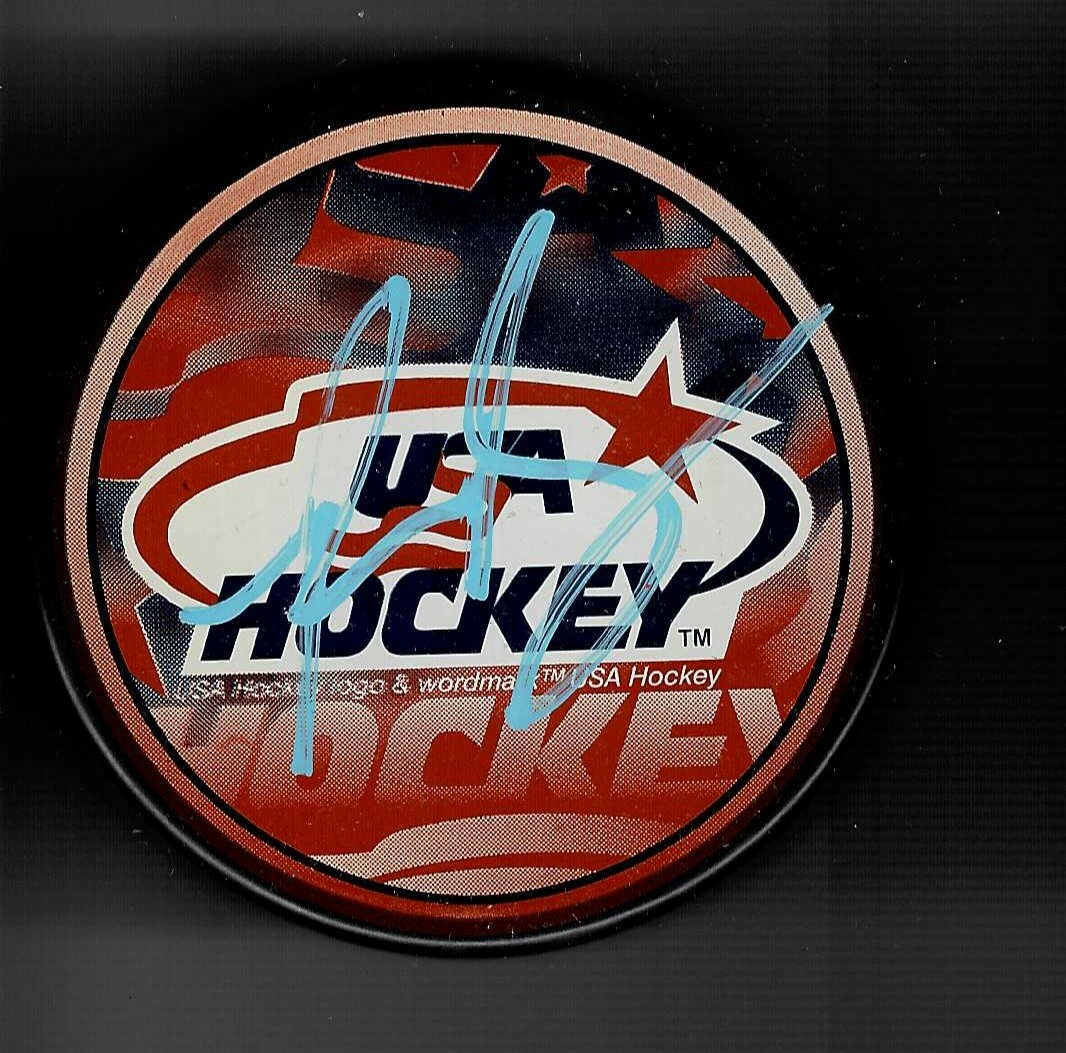 Riley Barber Signed Team USA Souvenir Hockey Puck Pittsburgh Penguins ...