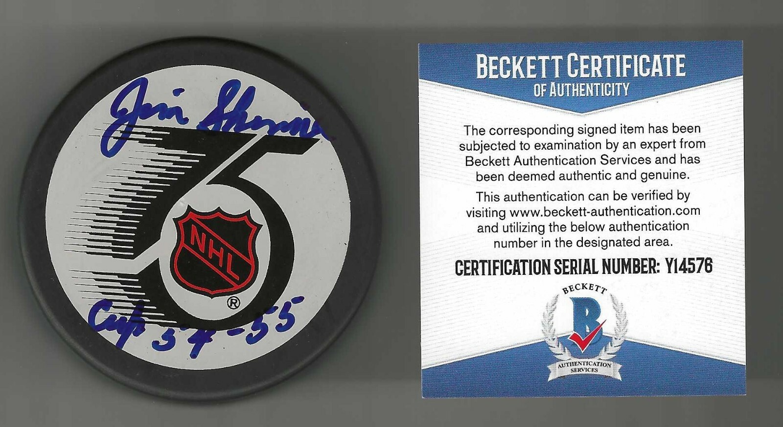 Jim Skinner Signed NHL 75th Anniversary Puck Beckett COA Detroit Red ...