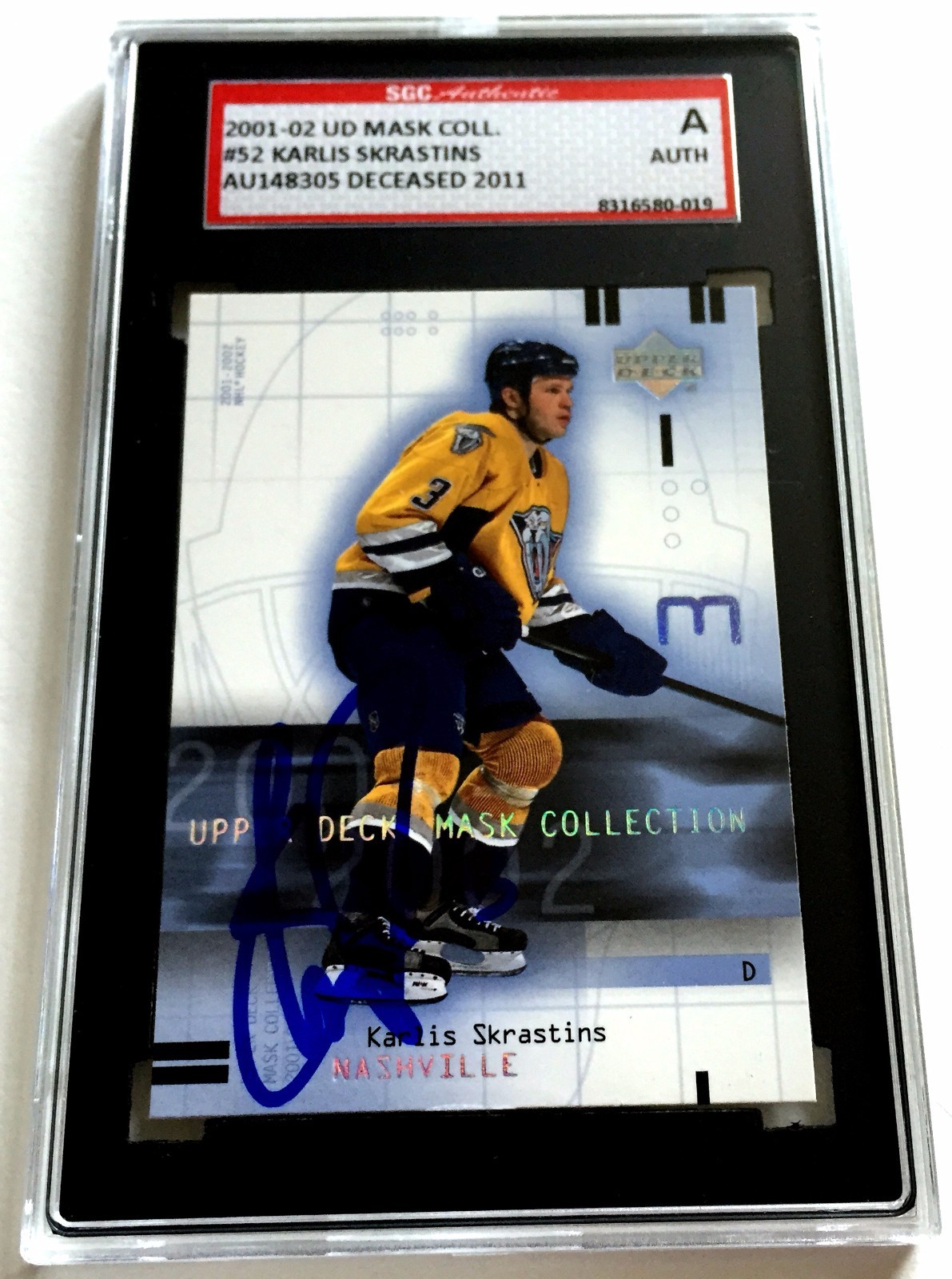 KARLIS SKRASTINS SIGNED 2001-02 UPPER DECK MASK COLLECTION CARD #52 SGC ...