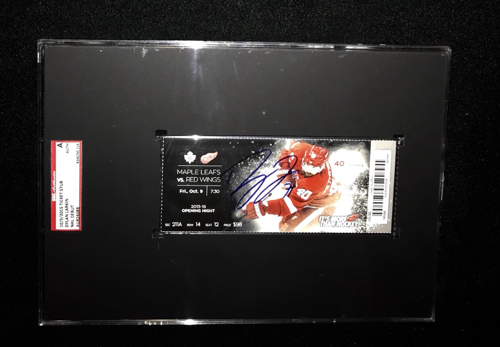 DYLAN LARKIN DETROIT RED WINGS SIGNED FIRST NHL GOAL TICKET SGC SLABBED ...