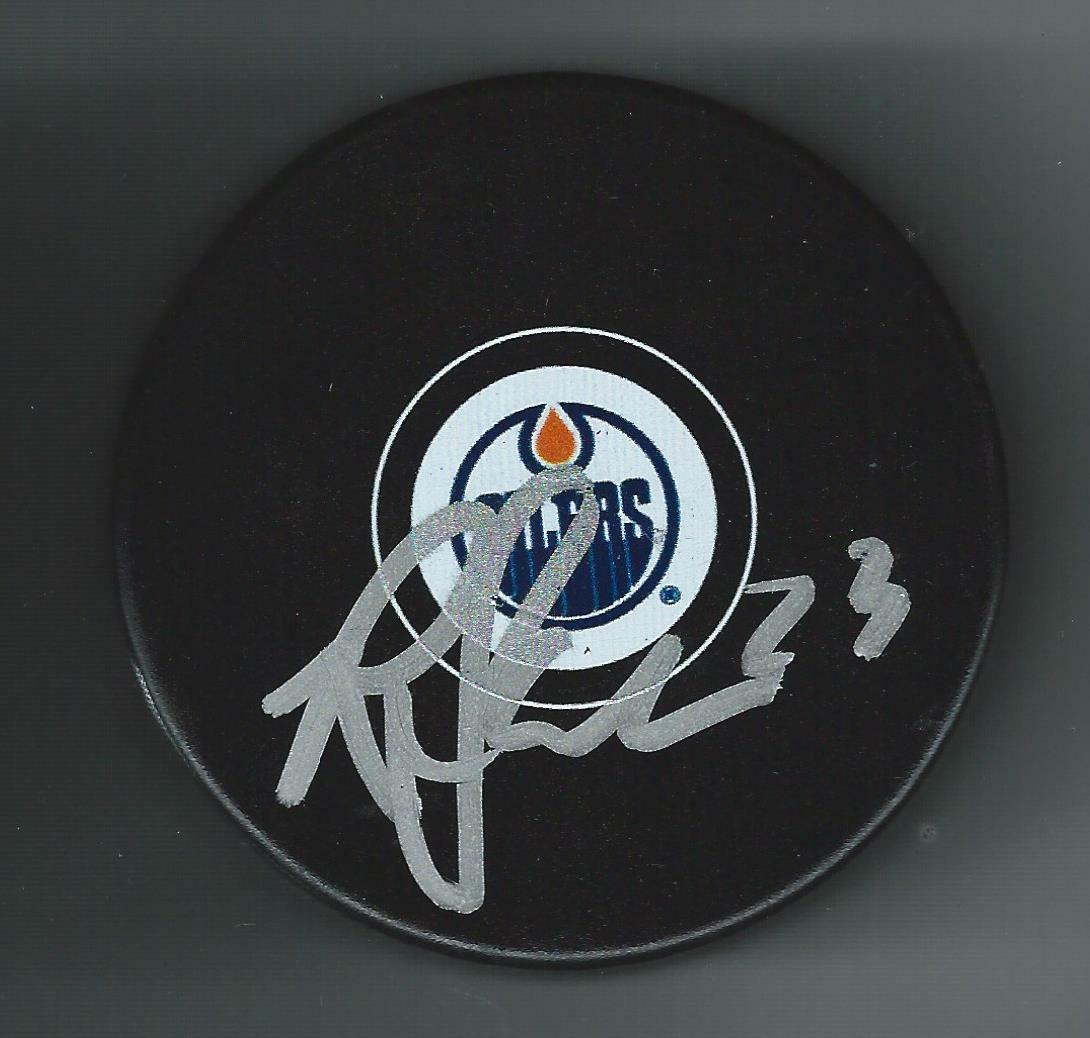 Riley Sheahan Signed Edmonton Oilers Puck Seattle Kraken | Autographia