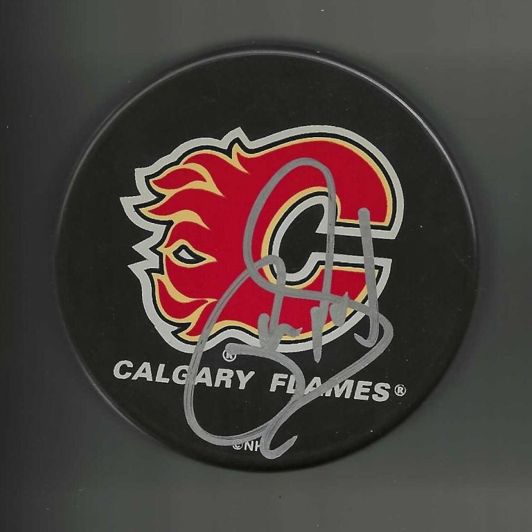 Phil Housley Signed Calgary Flames Souvenir Puck | Autographia