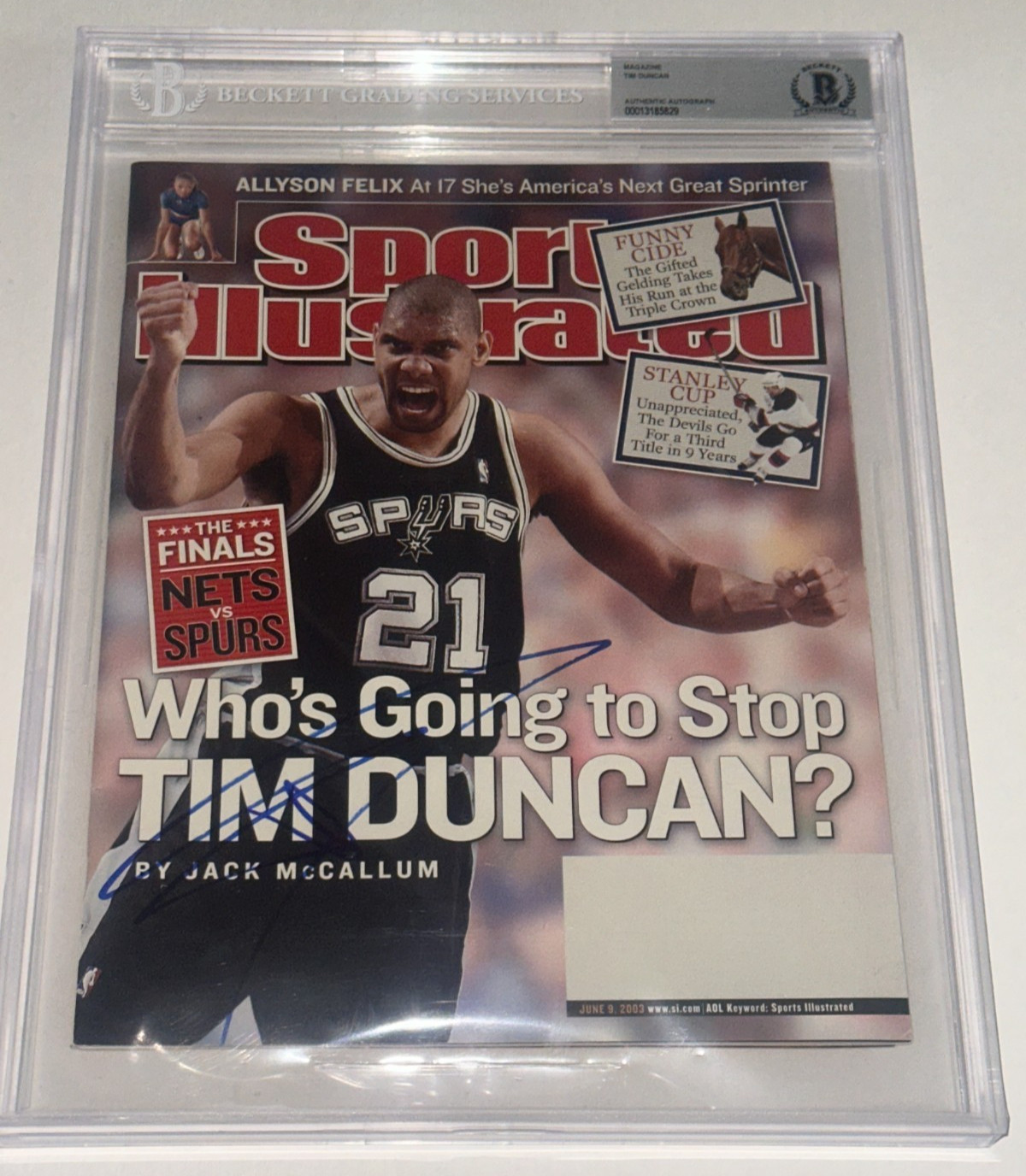TIM DUNCAN (Spurs) Signed 6/9/03 SPORTS ILLUSTRATED Beckett ...