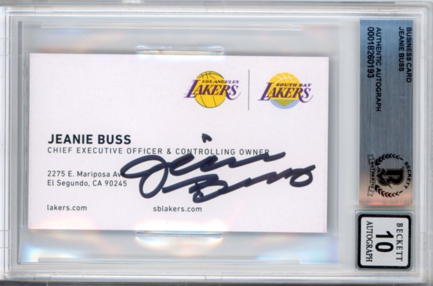 JEANIE BUSS LA LOS ANGELES LAKERS OWNER SIGNED BUSINESS CARD BECKETT ...