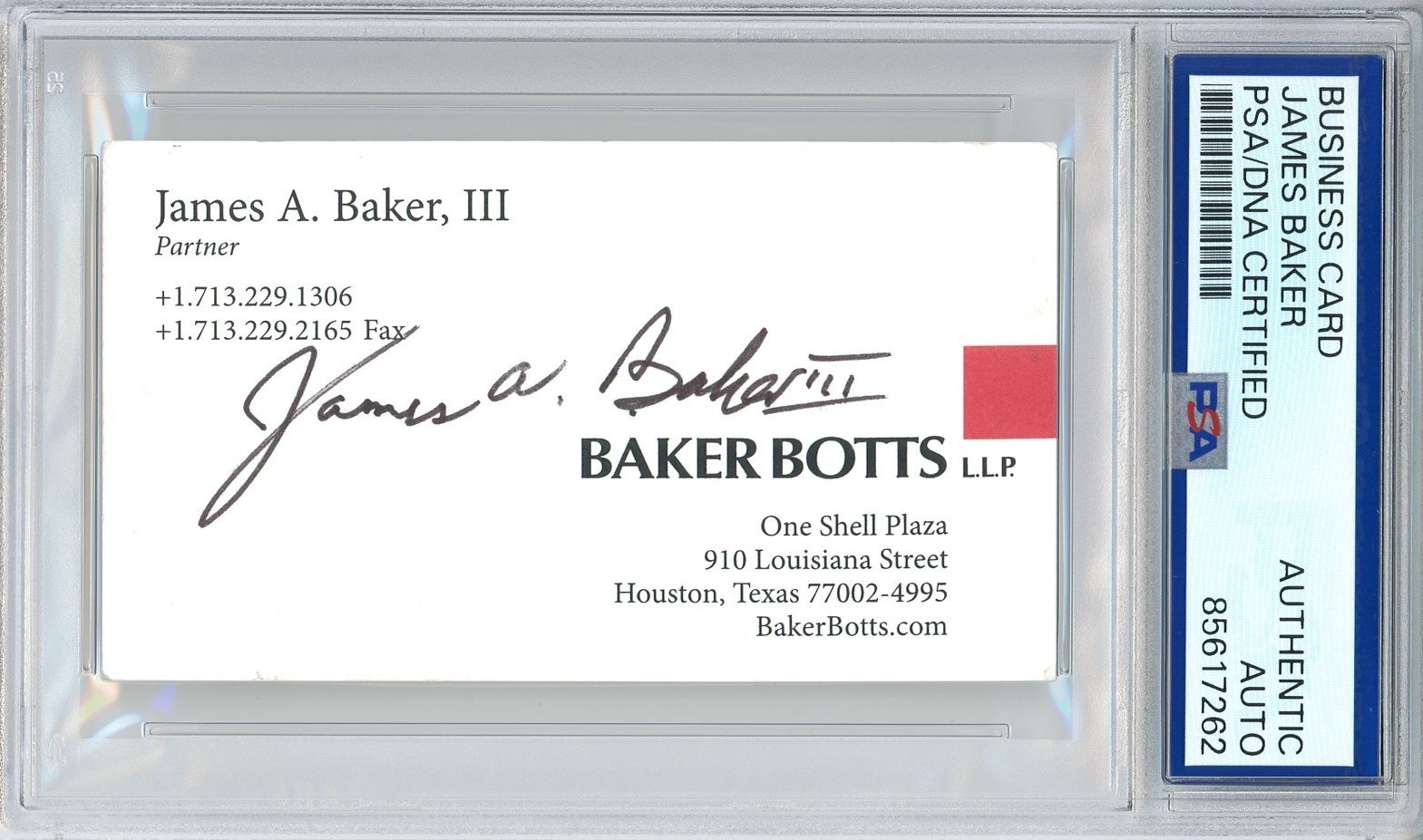 JAMES A BAKER SIGNED BUSINESS CARD PSA DNA COA AUTOGRAPH Ronald Reagan ...