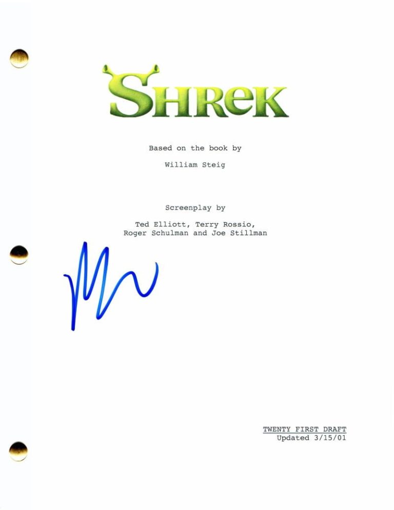 MIKE MYERS SIGNED AUTOGRAPH SHREK FULL MOVIE SCRIPT - AUSTIN POWERS ...