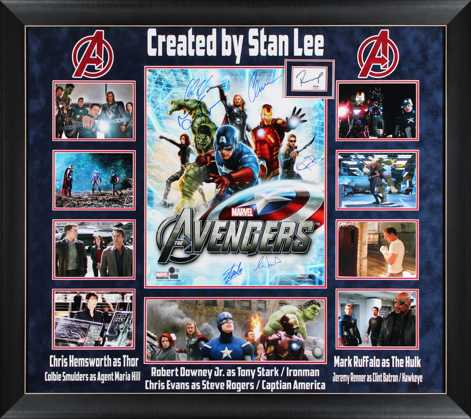 The Avengers (7) Lee, Downey, Hemsworth, Evans +3 Signed Framed Display ...