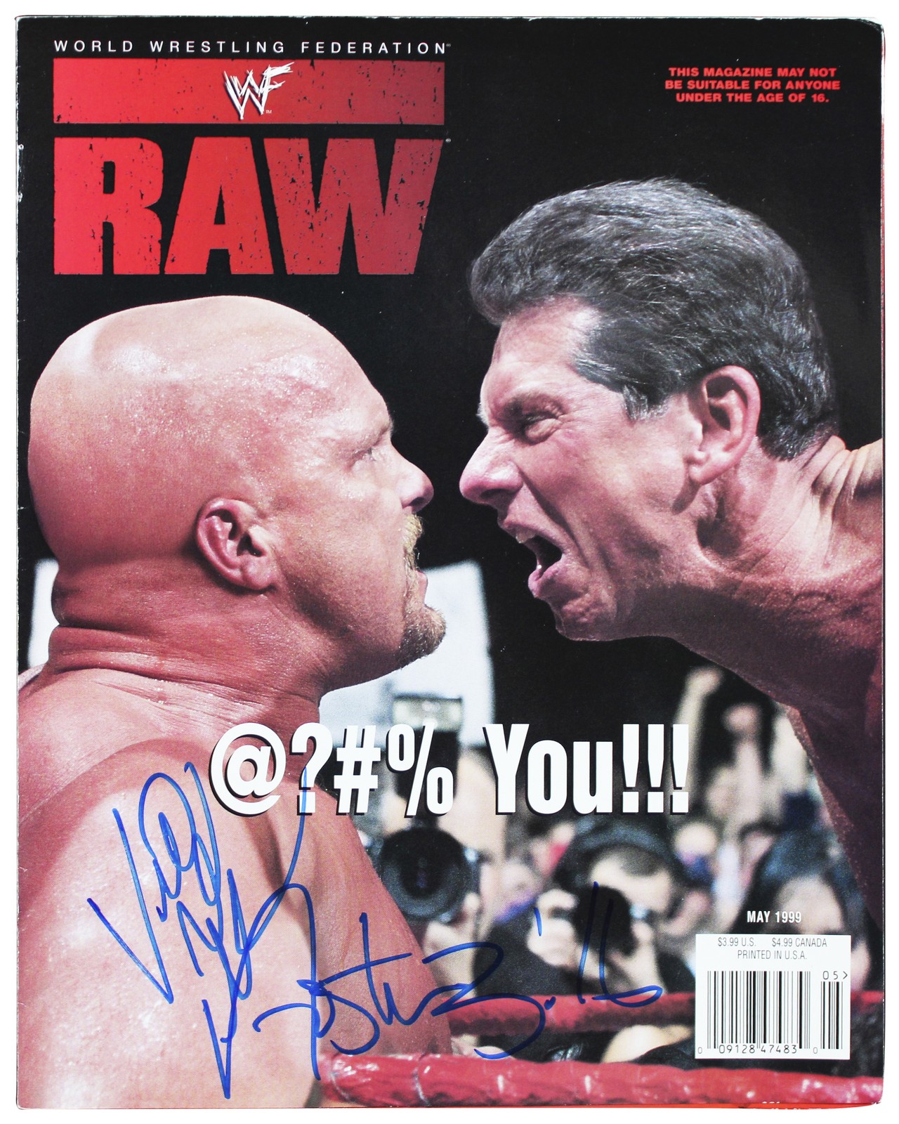Vince McMahon & Steve Austin Signed May 1999 WWE RAW Magazine Cover BAS ...