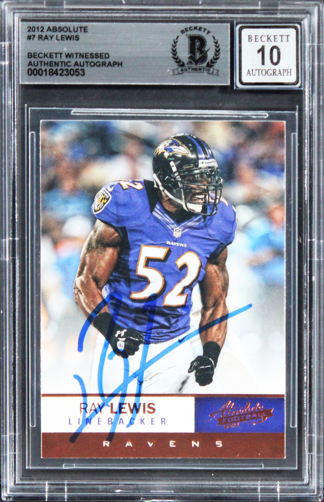 Ravens Ray Lewis Signed 2012 Absolute #7 Card Auto Graded Gem Mint 10 ...