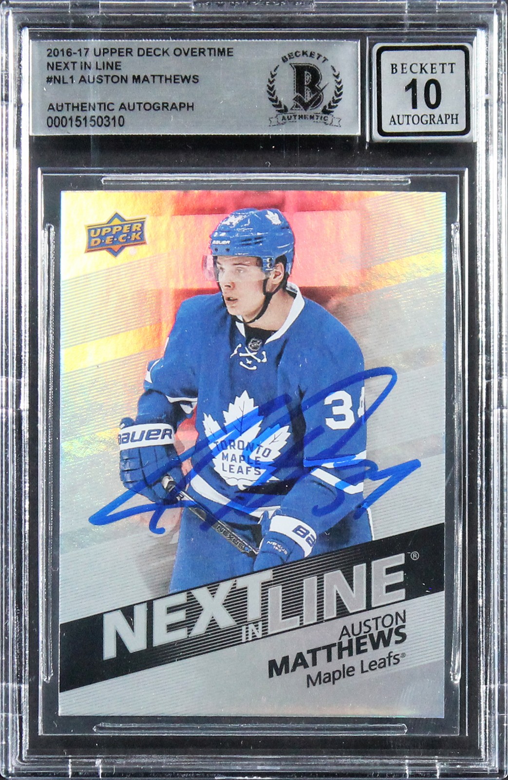 Auston Matthews Signed 2016 UD Overtime NIL #NL1 Rookie Card Auto 10 ...