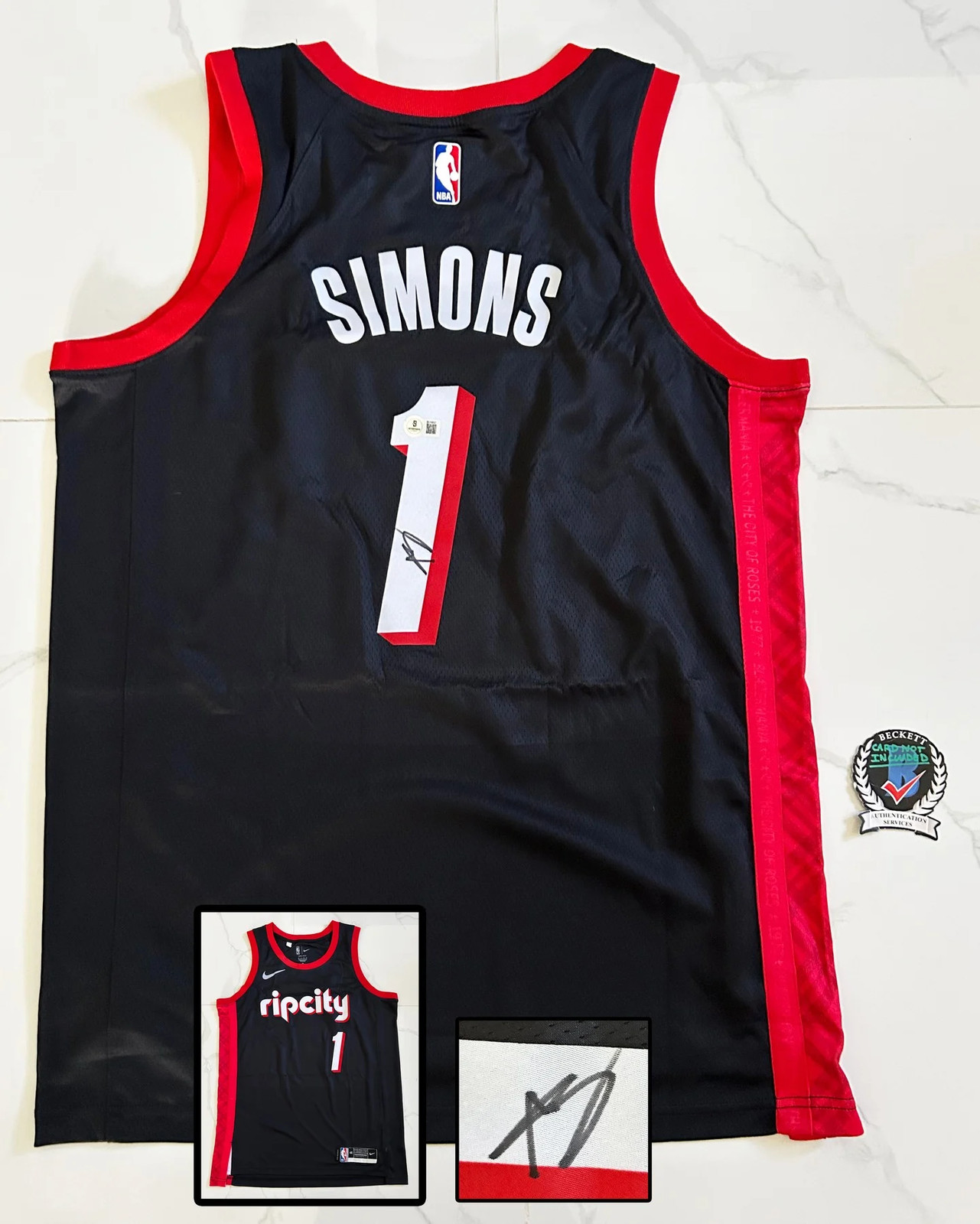 Anfernee Simons Signed Jersey Portland Trail Blazers Beckett BAS COA ...