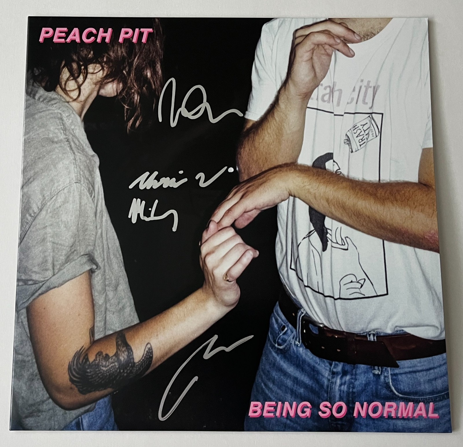 PEACH PIT BAND SIGNED AUTOGRAPH BEING SO NORMAL VINYL RECORD ALBUM w ...