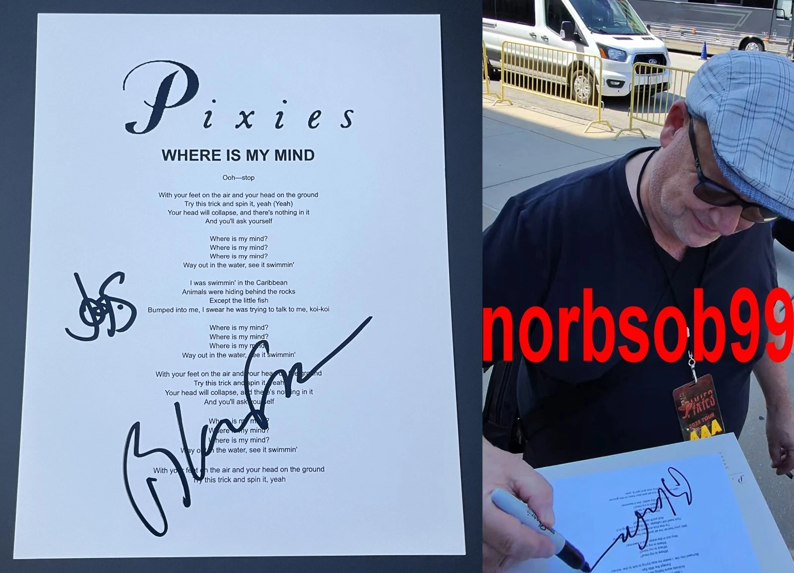 BLACK FRANCIS SIGNED AUTOGRAPH PIXIES WHERE IS MY MIND LYRIC SHEET w ...
