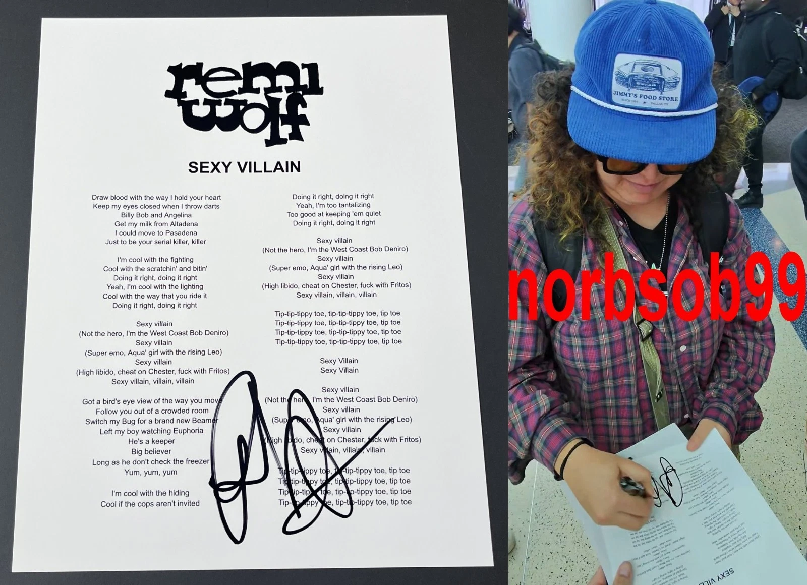 REMI WOLF SIGNED AUTOGRAPH SEXY VILLAIN LYRIC SHEET w/EXACT PROOF ...