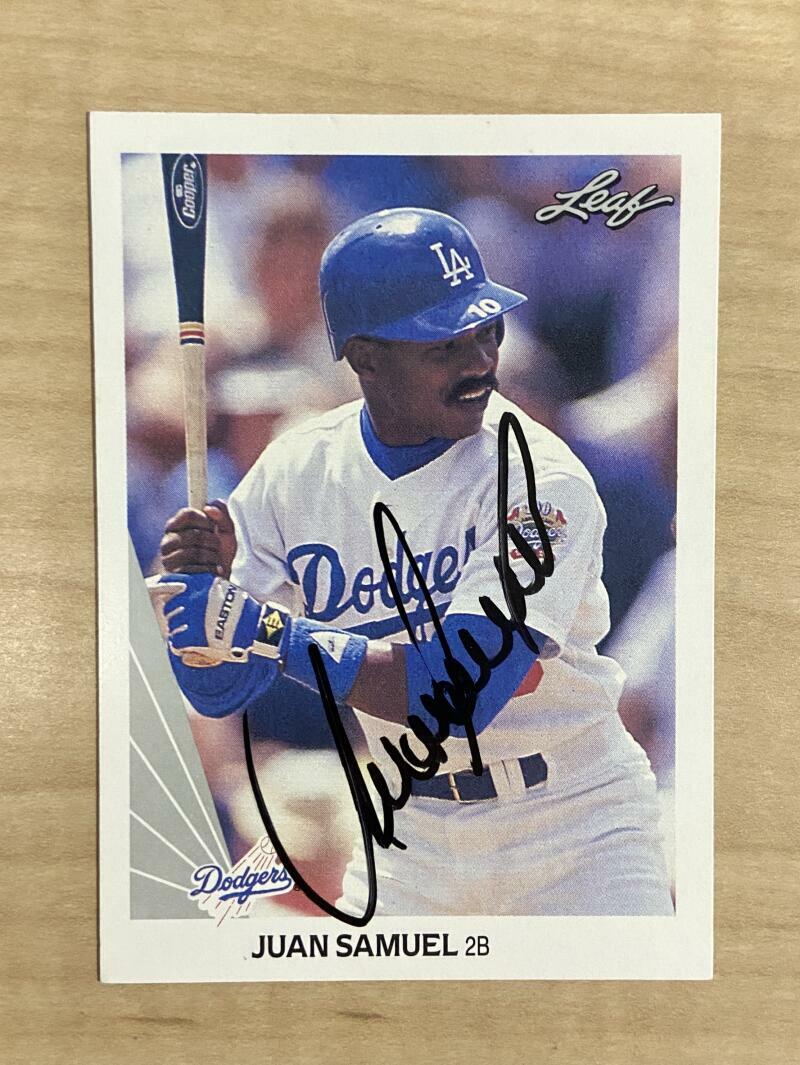 JUAN SAMUEL LOS ANGELES DODGERS SIGNED AUTOGRAPHED 1990 LEAF CARD #226 ...