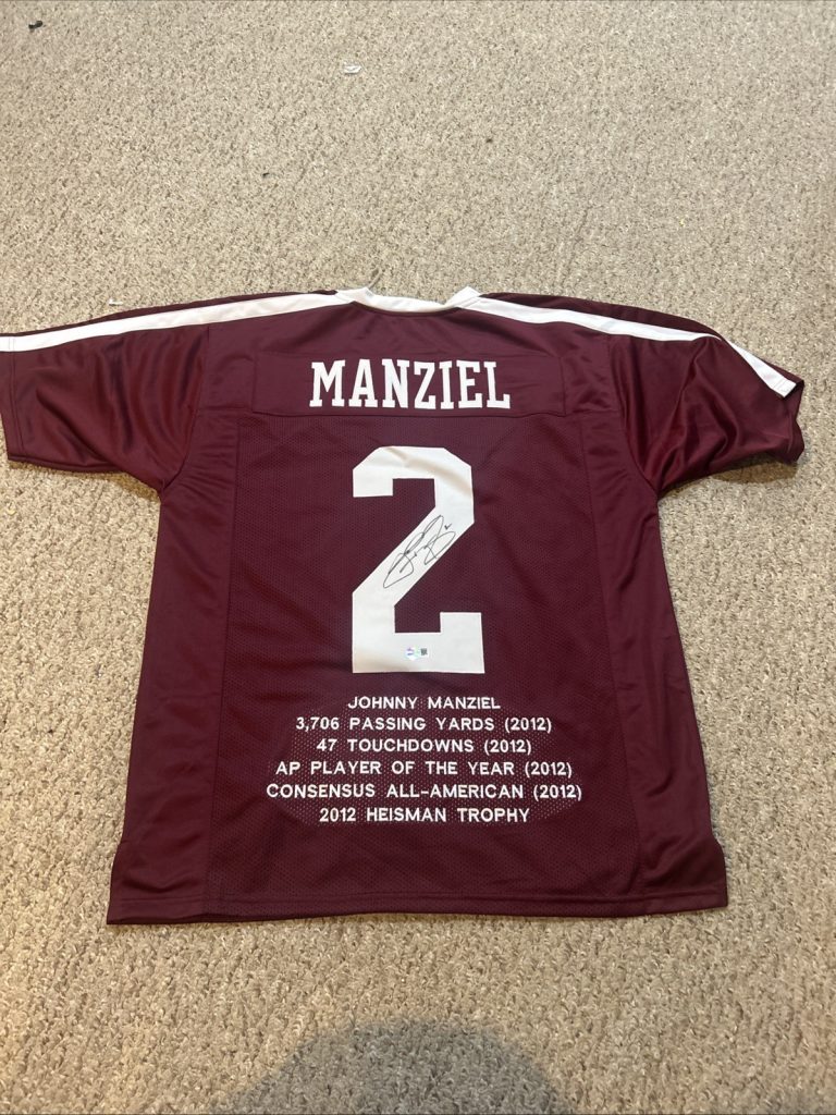 TEXAS A&M AGGIES- JOHNNY MANZIEL SIGNED AUTOGRAPH STAT JERSEY BECKETT ...
