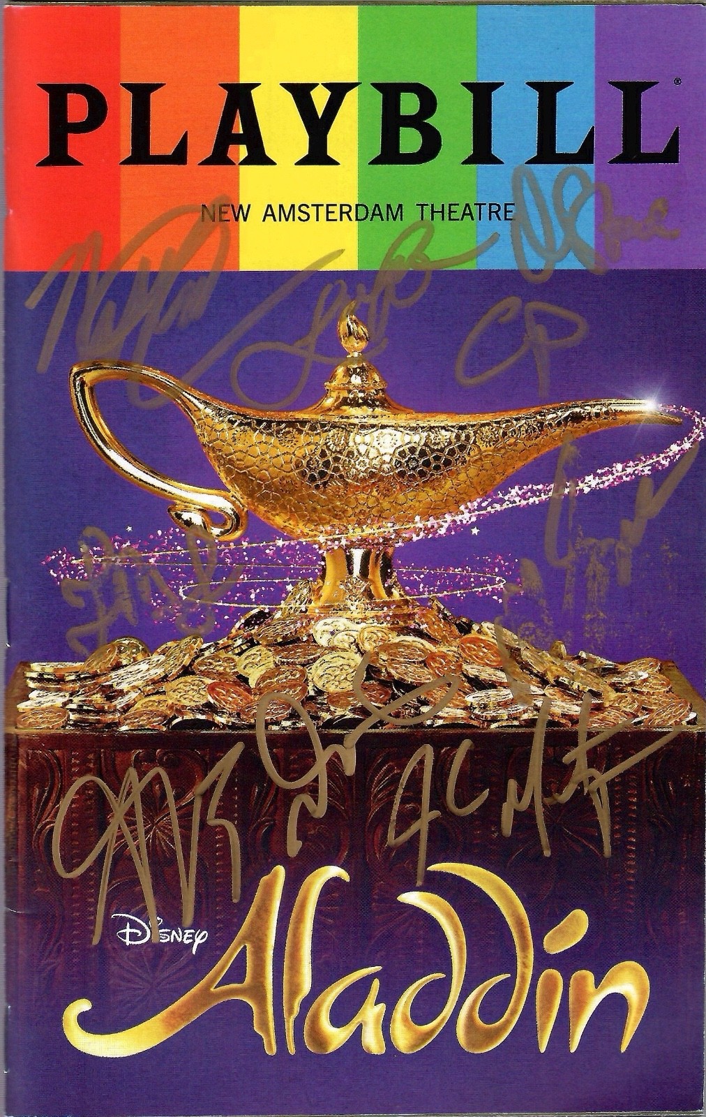 ALADDIN HAND SIGNED NY CITY PLAYBILL+COA ONE SMUDGE 2025 CAST+RAINBOW ...